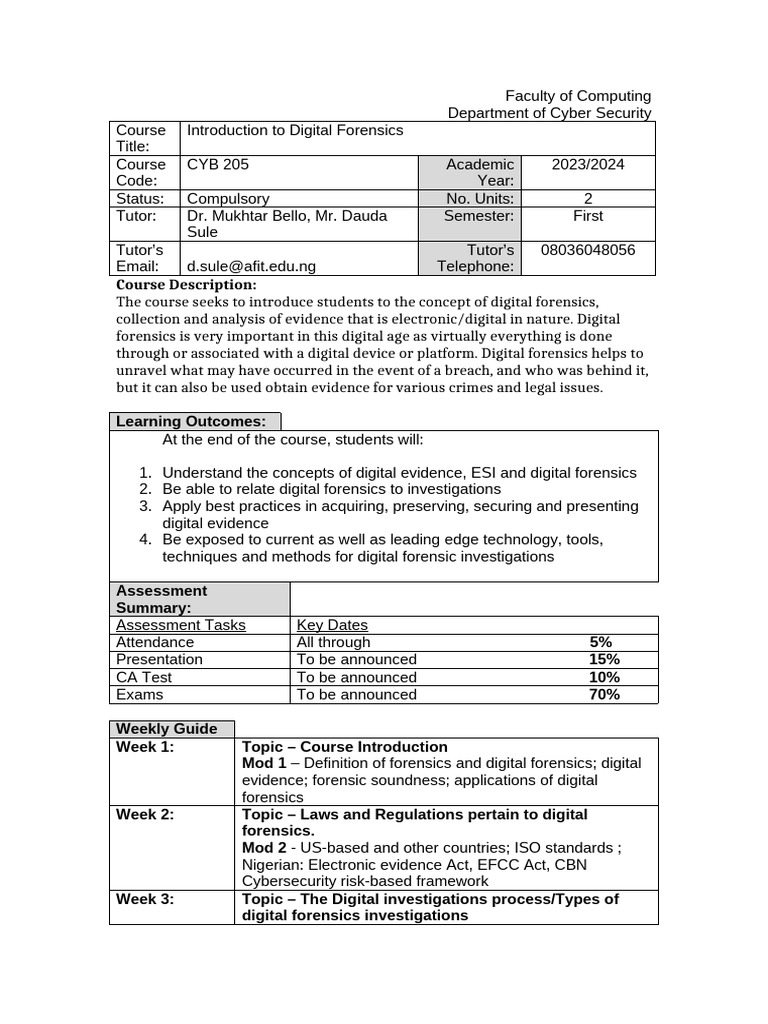 CYB 205 Course Compact 2023-24 3 | PDF | Digital Forensics | Forensic Science
