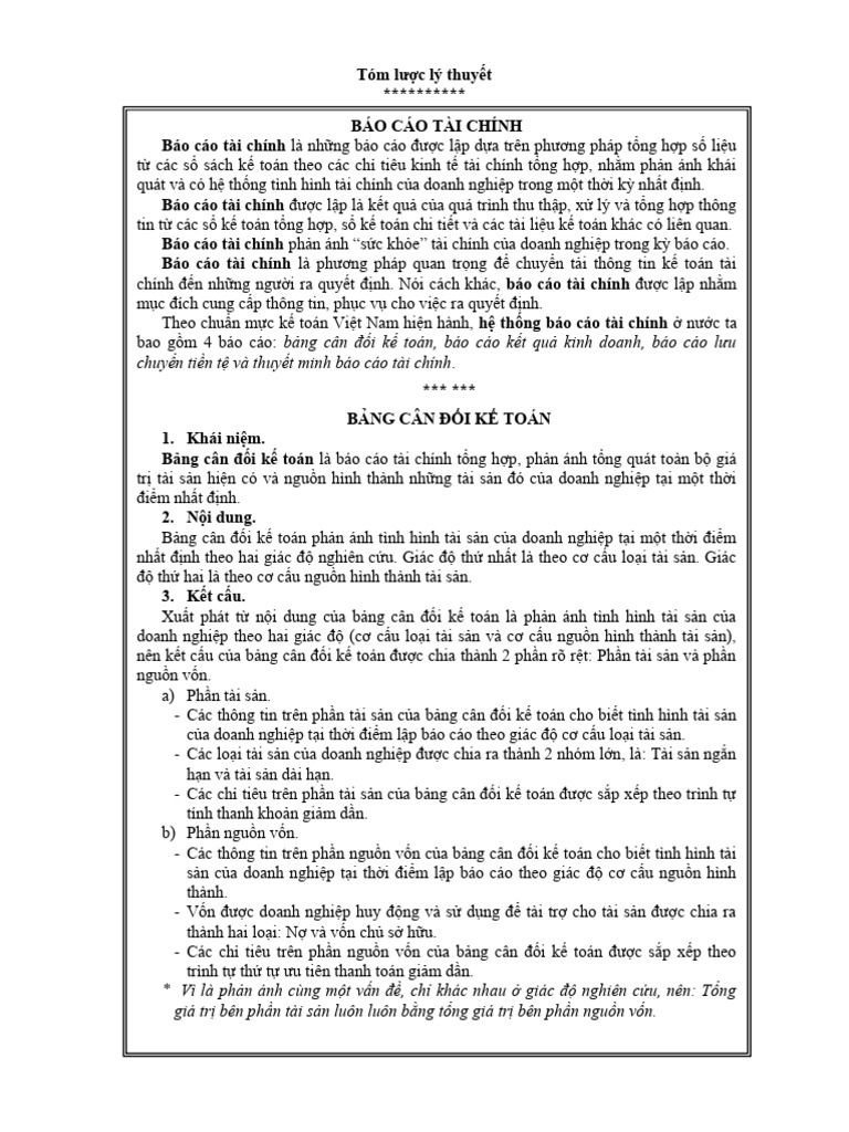 dap an bt lý thuyết BCTC và BCĐKT | PDF