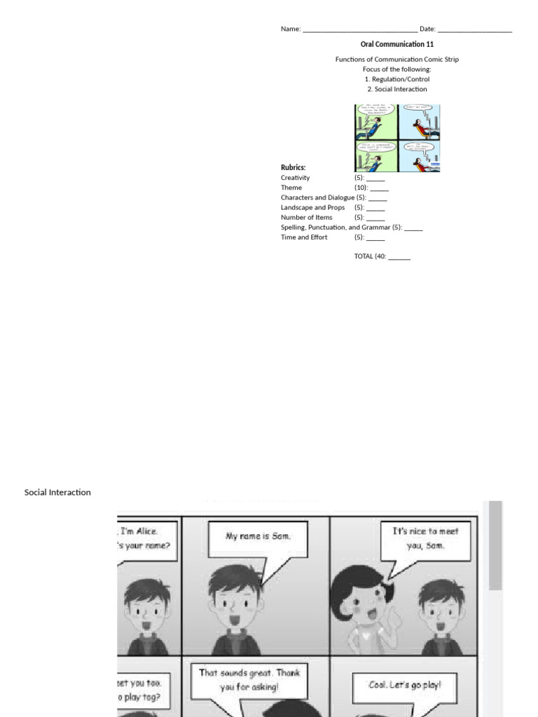 Communication Functions Comic Strip Guide | PDF