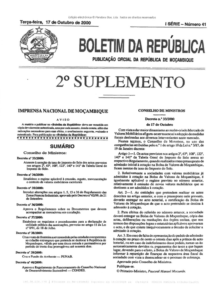 Decreto 36 2000 - Aprova o Regulamento Sobre Os Documentos Que Devem Acompanhar As Meradorias em ...