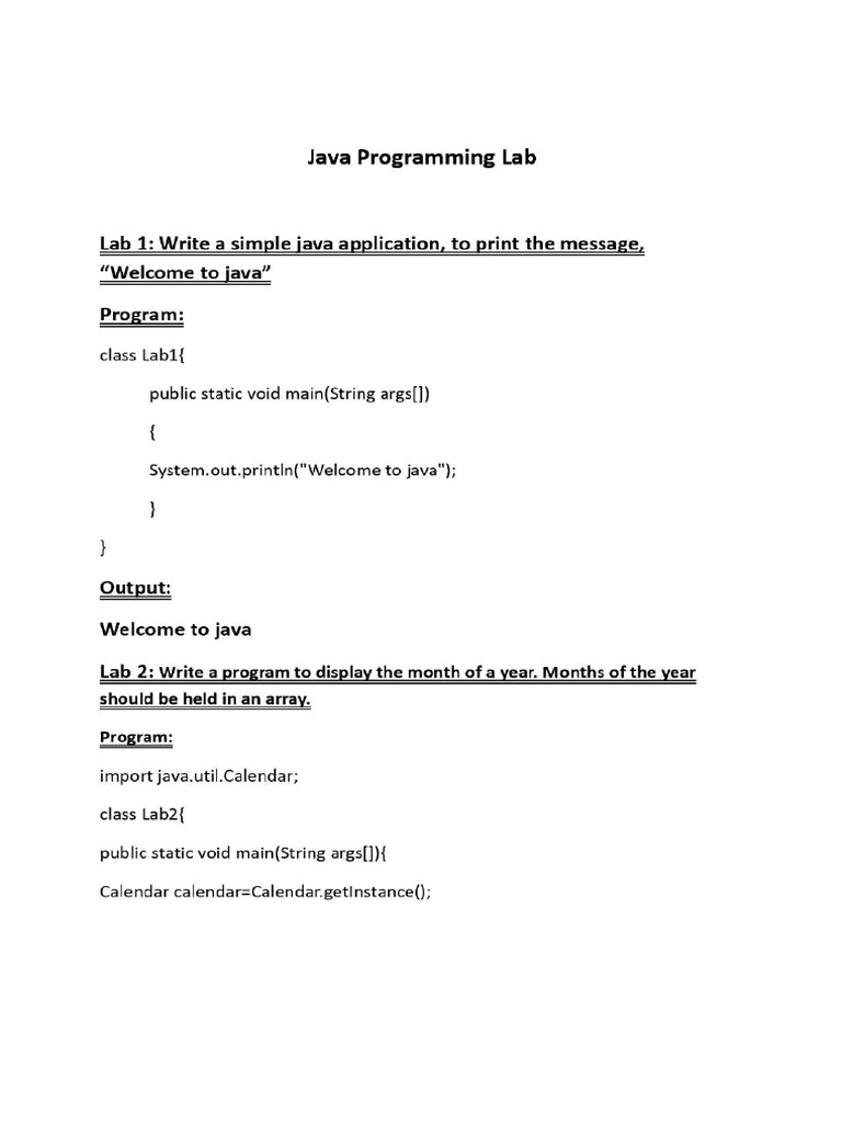 JAVA Lab Manual | PDF