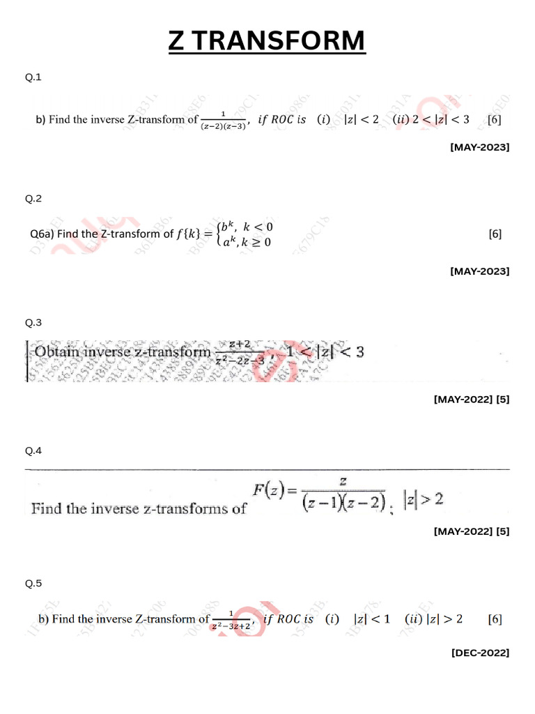 Z Transform Exam Questions Archive | PDF
