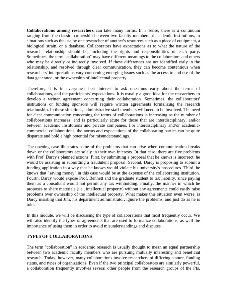 Collaborations Among Researchers Can Take Many Forms | PDF ...