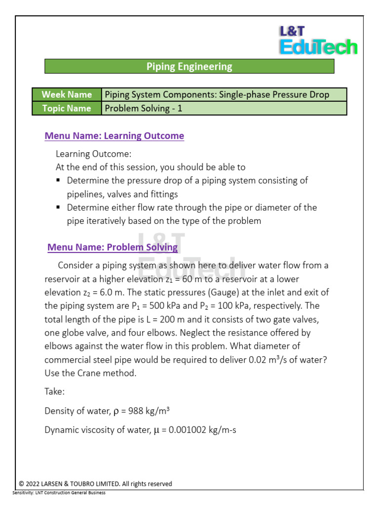 Piping System Pressure Drop Analysis | PDF | Pressure | Physical Phenomena