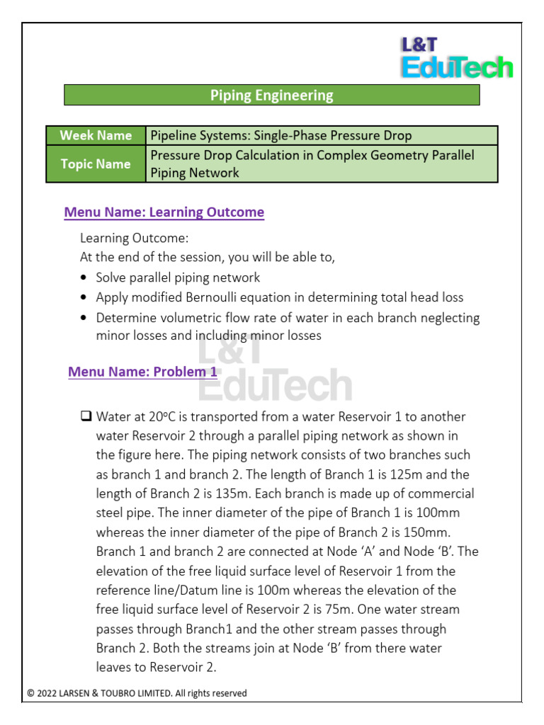 Pressure Drop Calculation in Complex Geometry Parallel Piping Network ...