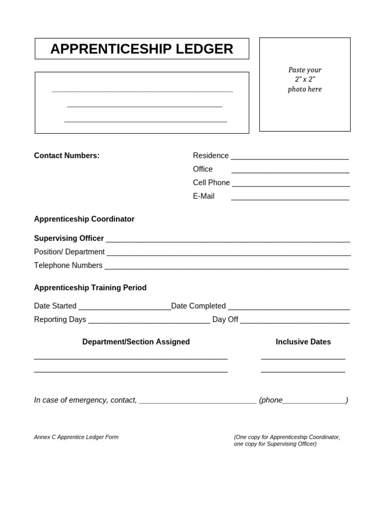 Apprenticeship Ledger Form Template | PDF