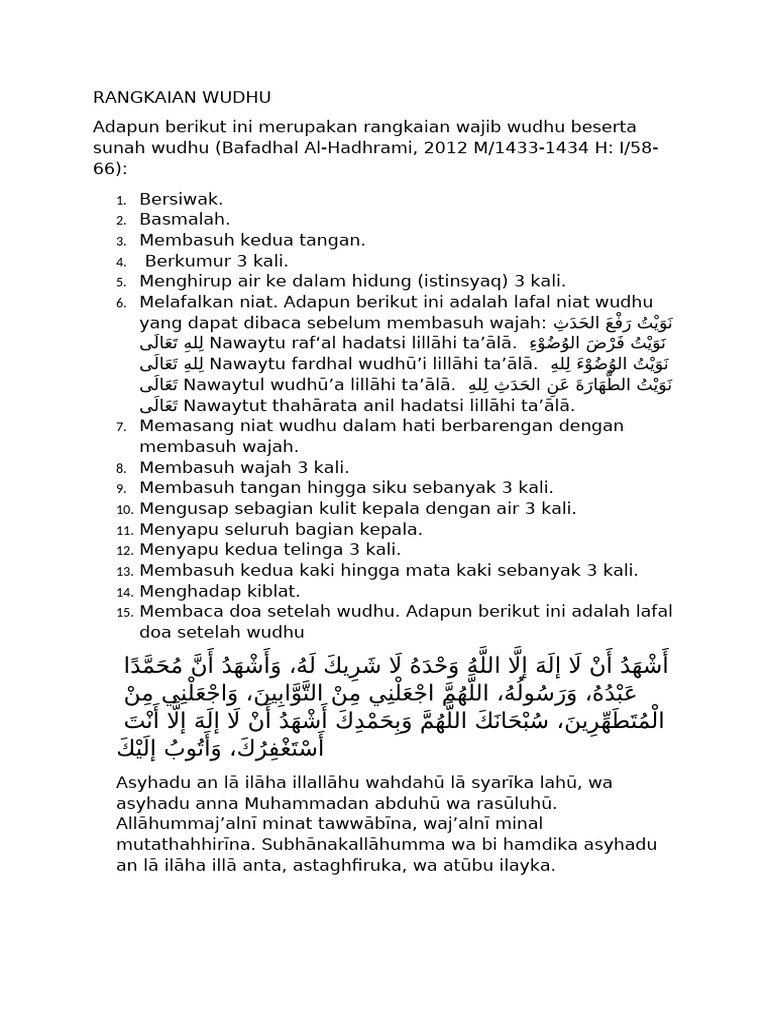 Rangkaian dan Doa Niat Wudhu | PDF