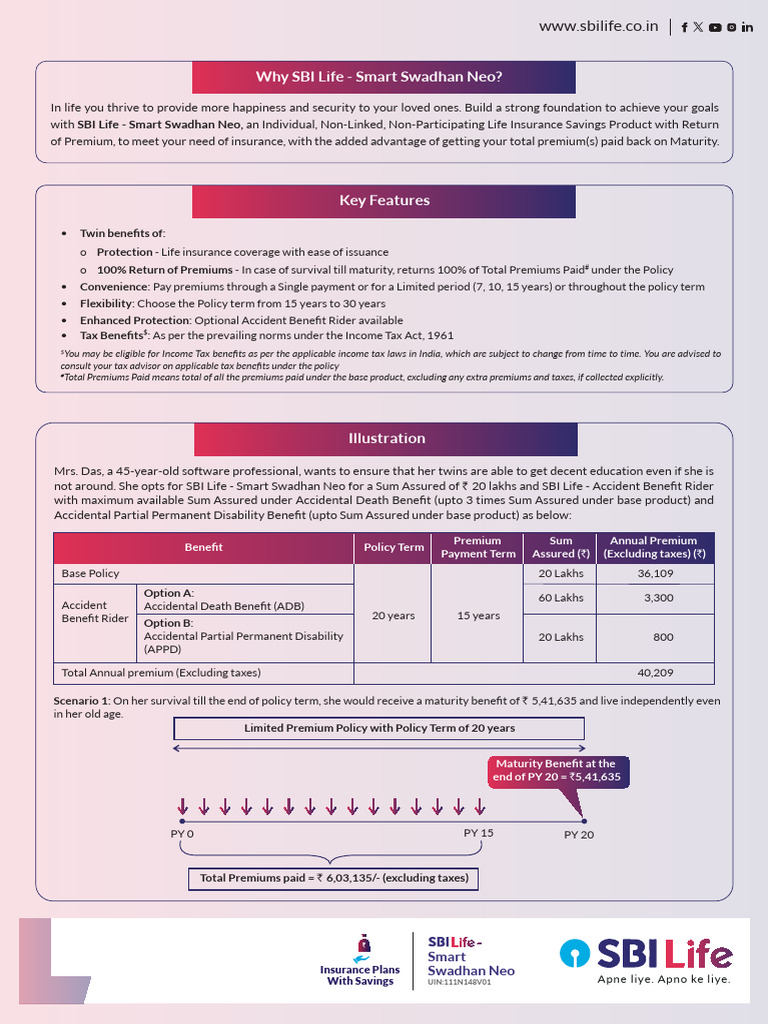 SBI Life Smart Swadhan Neo Overview | PDF | Insurance | Life Insurance