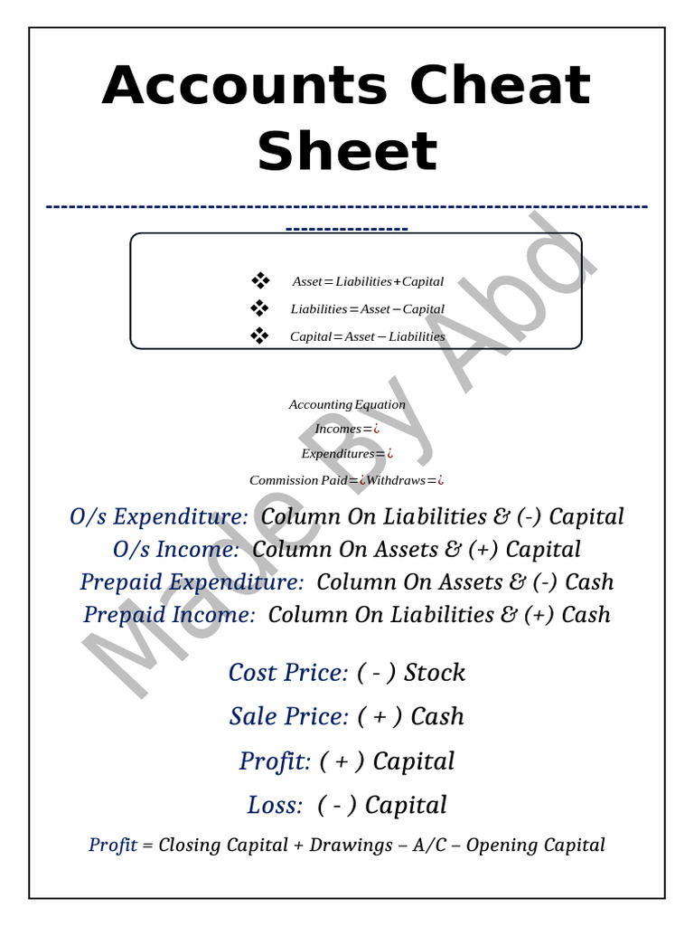 Accounts Cheat Sheet | PDF | Expense | Debits And Credits