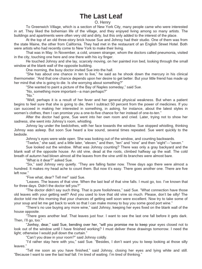 The Last Leaf: A Tale of Hope and Sacrifice | PDF