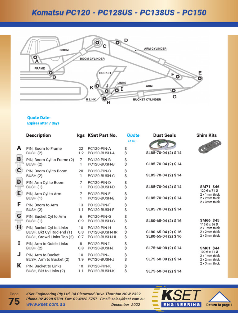 Komatsu Parts Quote: Pins & Bushings | PDF | Construction Equipment ...