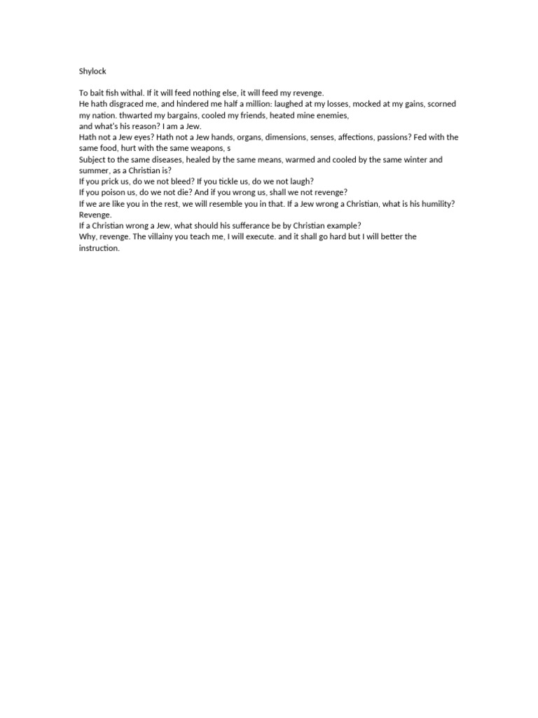 Shylock's Monologue on Revenge and Identity | PDF