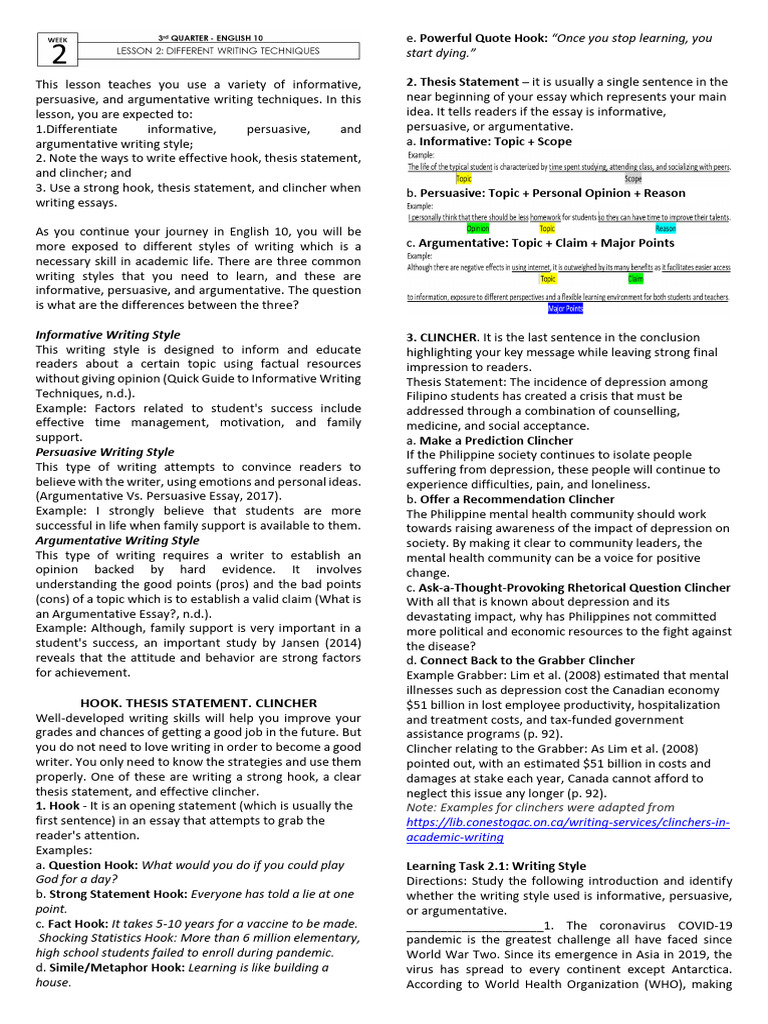 Writing Techniques: Informative, Persuasive, Argumentative | PDF ...