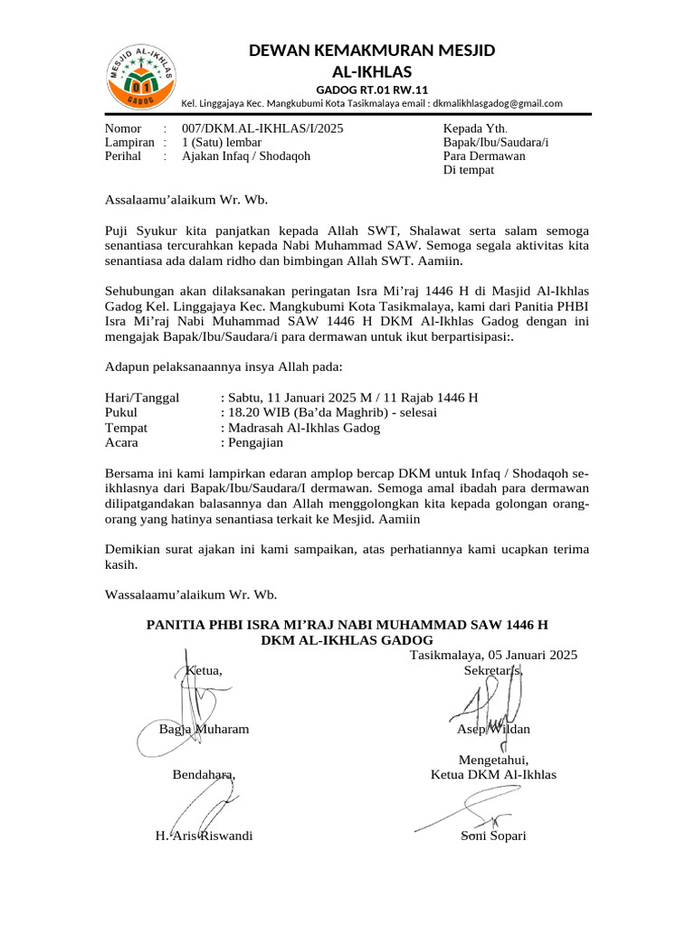 Proposal Isro Miraj 1446H | PDF