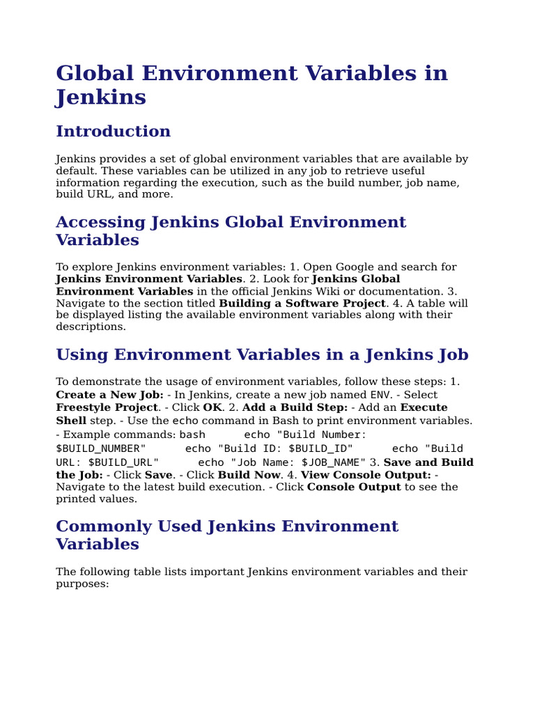 Jenkins Environment Variables Guide | PDF | Command Line Interface | Computing