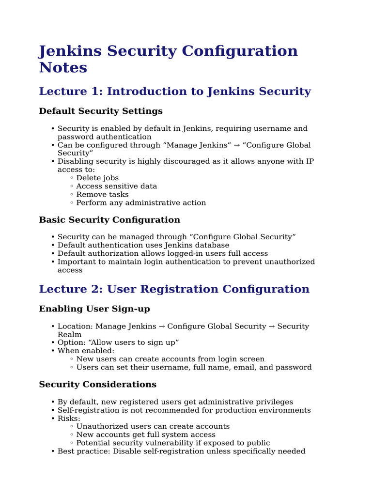 Jenkins Role-Based Security Setup Guide | PDF | Security | Computer ...