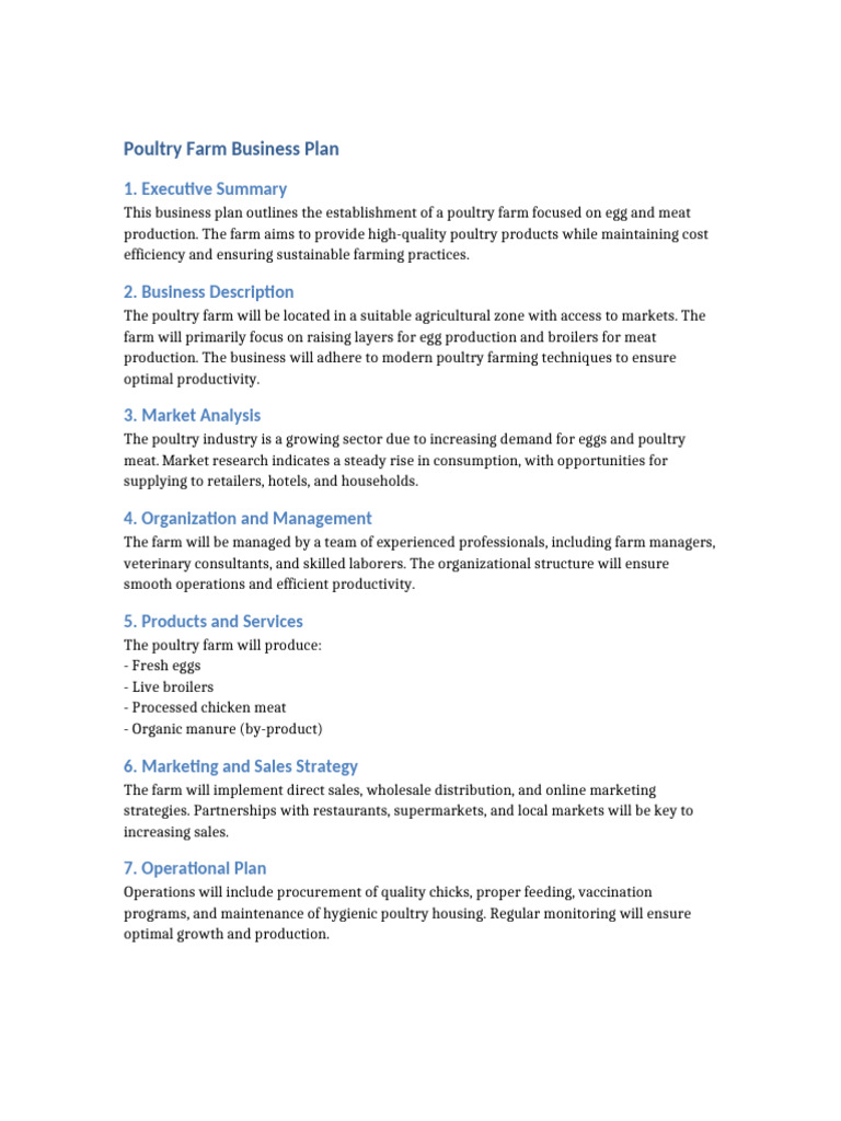 Poultry Farm Business Plan Overview | PDF