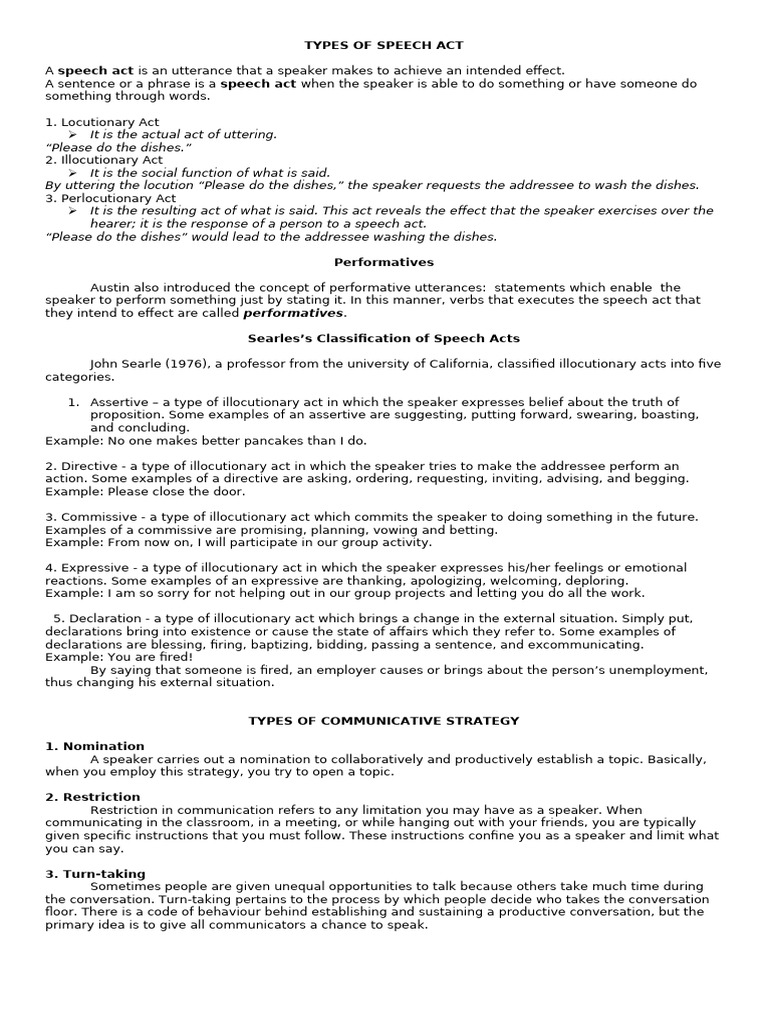 Types-of-Speech-Act-and-Types-of-Communicative-Strategies | PDF | Human ...