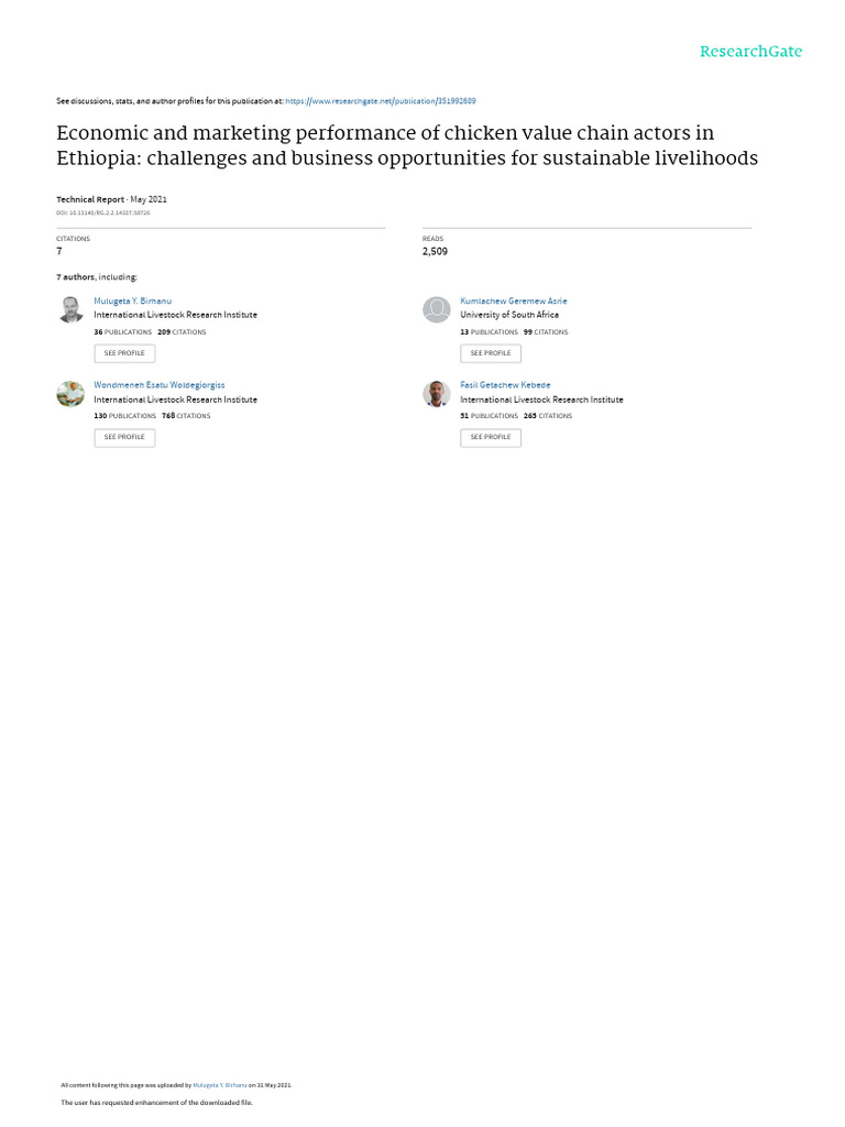 Economic and Marketing Performance of Chicken Value Chain Actors in ...