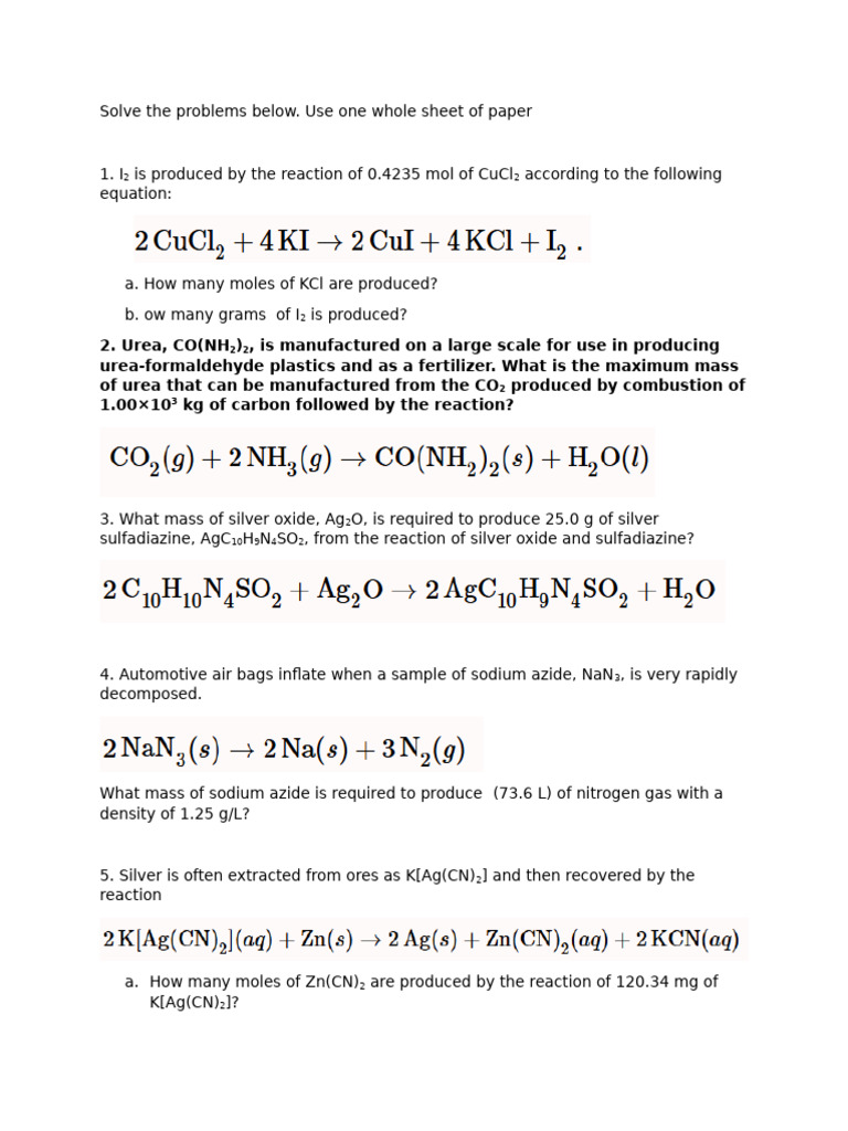 Stoichiometry Problem | PDF