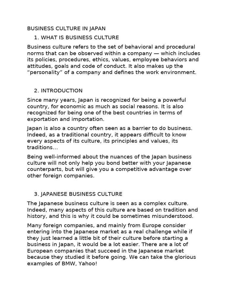 Business Culture in Japan | PDF | Social Psychology