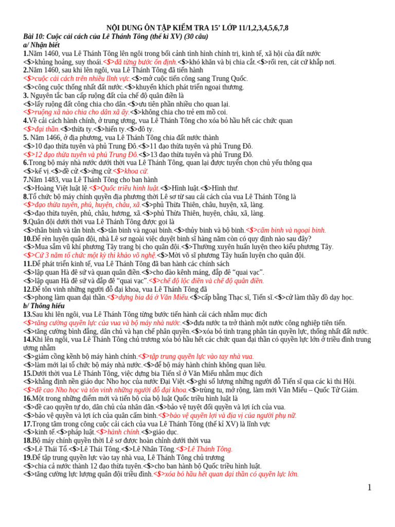 CAU HOI LICH SU 11 KTra 15 Phút | PDF