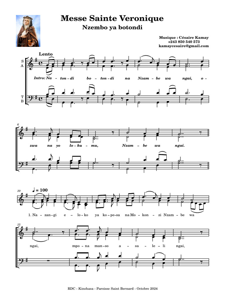 Messe Sainte Veronique (Chant D'action de Grâce) | PDF