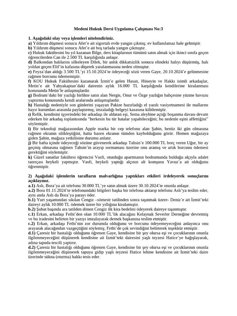 Medeni Hukuka GirisÌ Ve KisÌ Iler Hukuku Dersi Pratik CÌ Alä Sì Ma No 3 ...