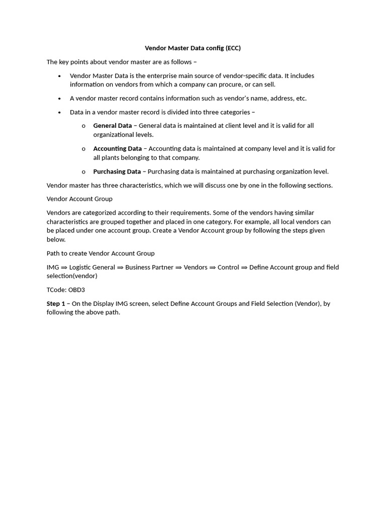 Class 9 and 10 - Vendor Master Config and Creation (ECC) | PDF | Computing | Business