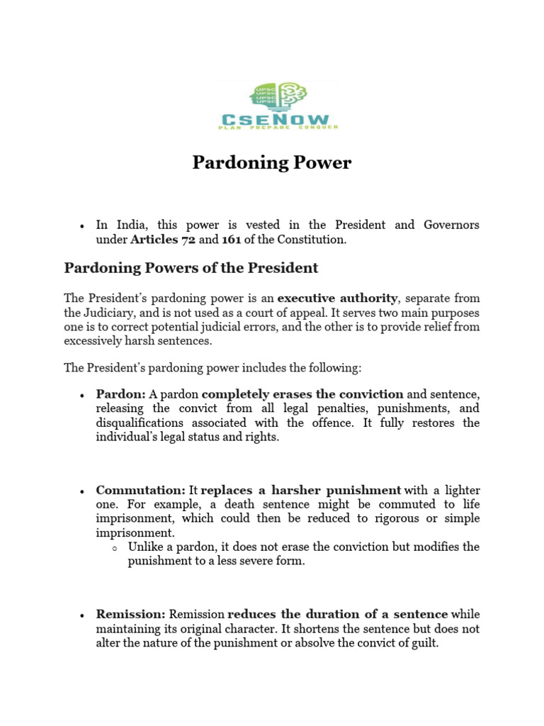 Pardoning Power | PDF | Pardon | Punishments