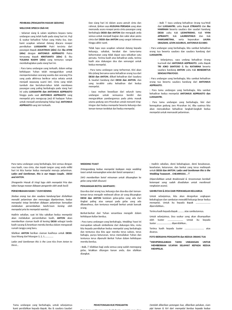 DRAF MC RESEPSI PERNIKAHAN DESSI DAN ANTON | PDF