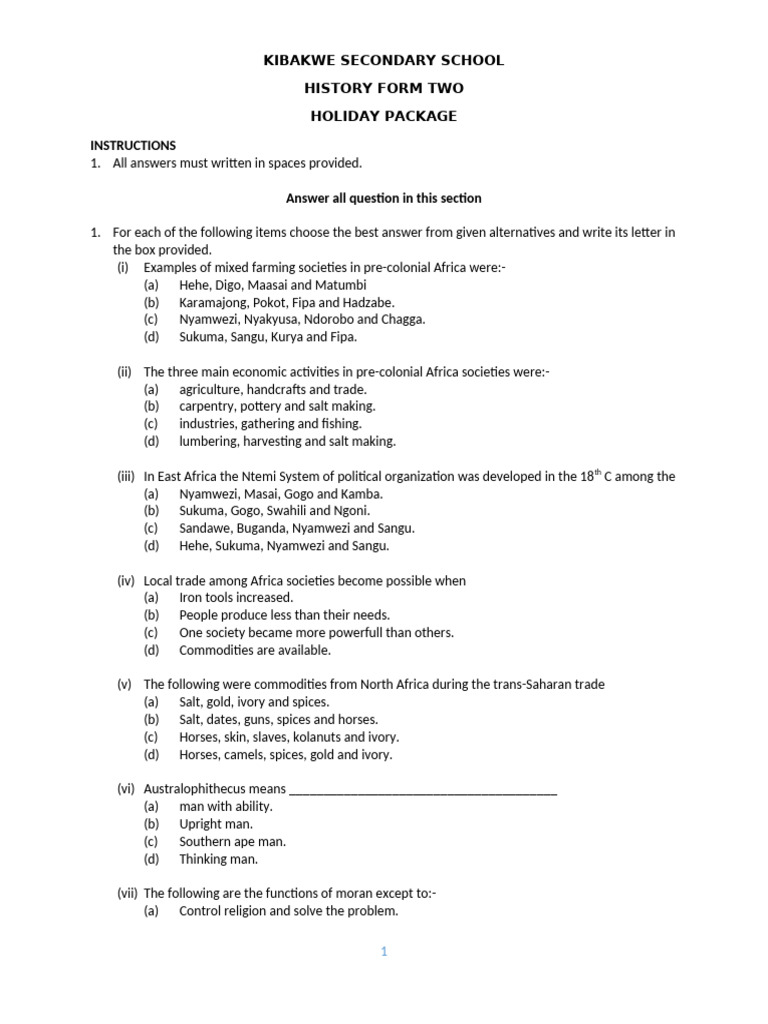 HISTORY FORM TWO | PDF | East Africa
