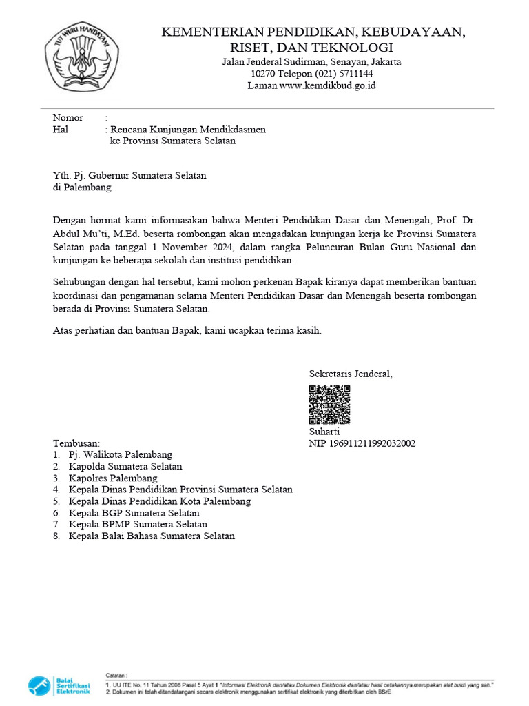 Surat Gub Sumsel 1 Nov | PDF