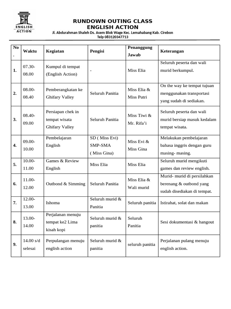 RUNDOWN OUTING CLASS English Action | PDF