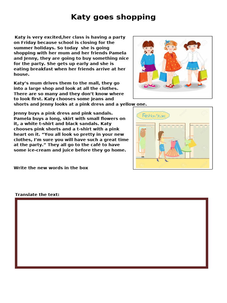 Katy Goes Shopping Reading Comprehension Exercises - 89244 | PDF