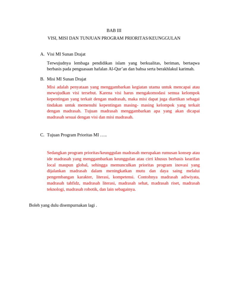 Bab III Visi, Misi Dan Tujuan | PDF