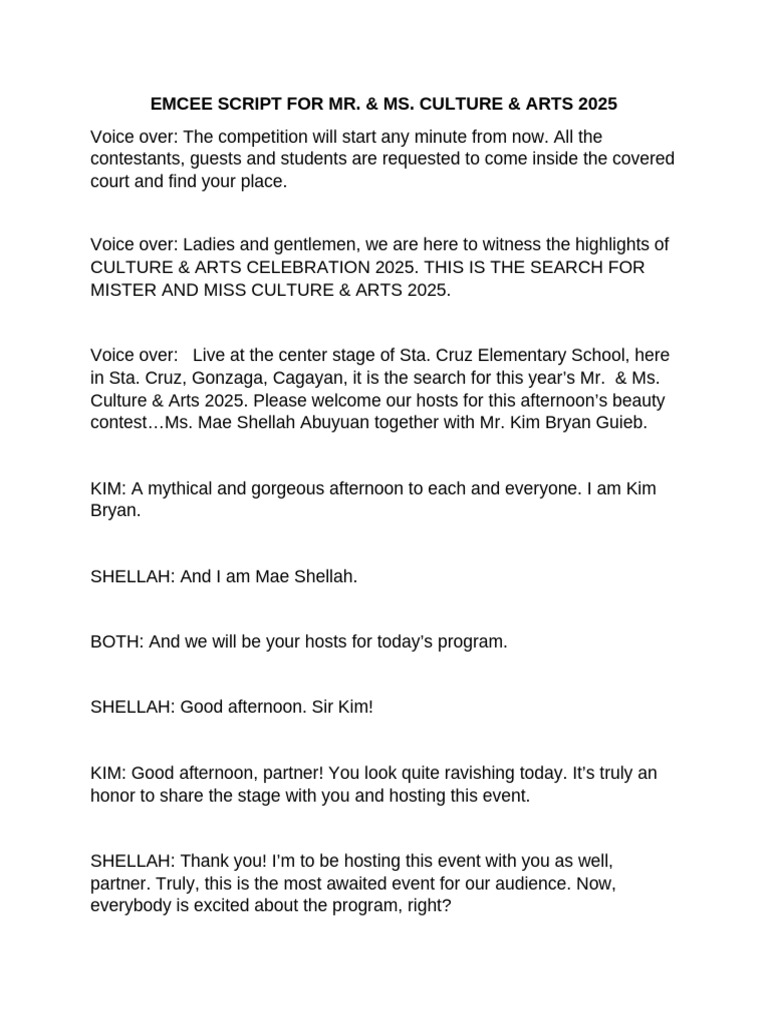 Emcee Script Culture and Arts 2025 | PDF