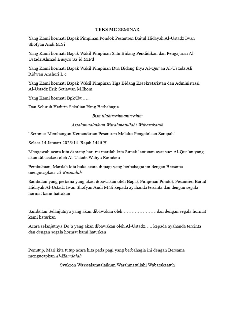 Teks MC Seminar | PDF