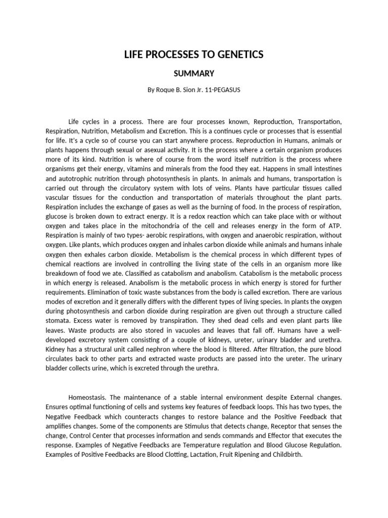 Life Processes and Genetics Overview | PDF | Gene | Genetics