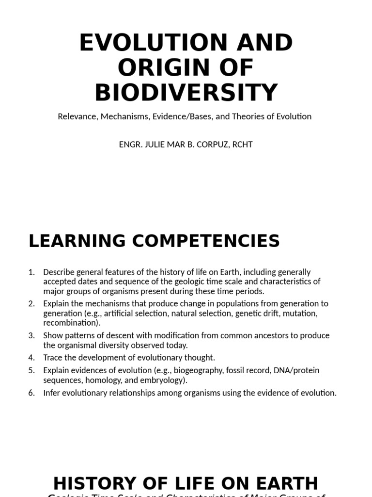 4.1.evolution and Origin of Biodiversity | PDF | Genetics | Mutation