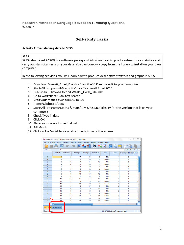 Week 7 - Self-Study Activities | PDF | Spss | Mean