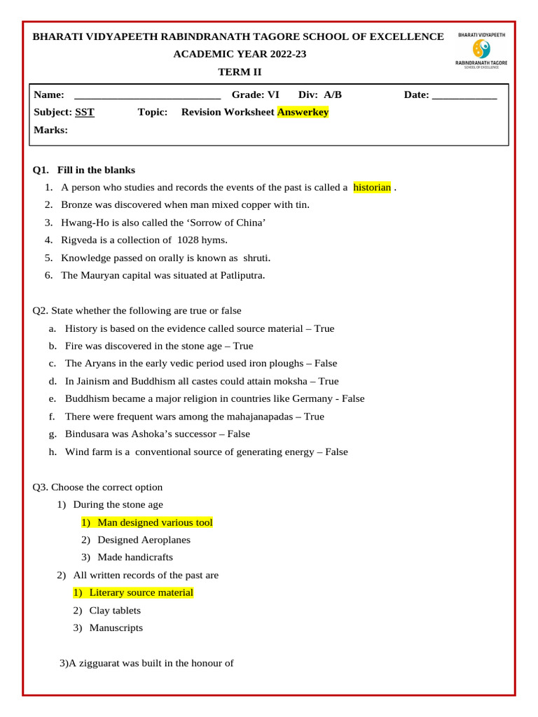 SST Grade6 - Revision Worksheet Answerkey | PDF | Agriculture