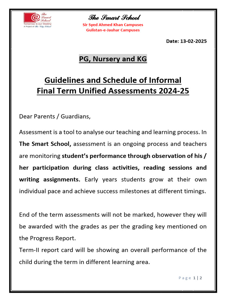 Guidelines For Final Term Assessment 2024-25 | PDF