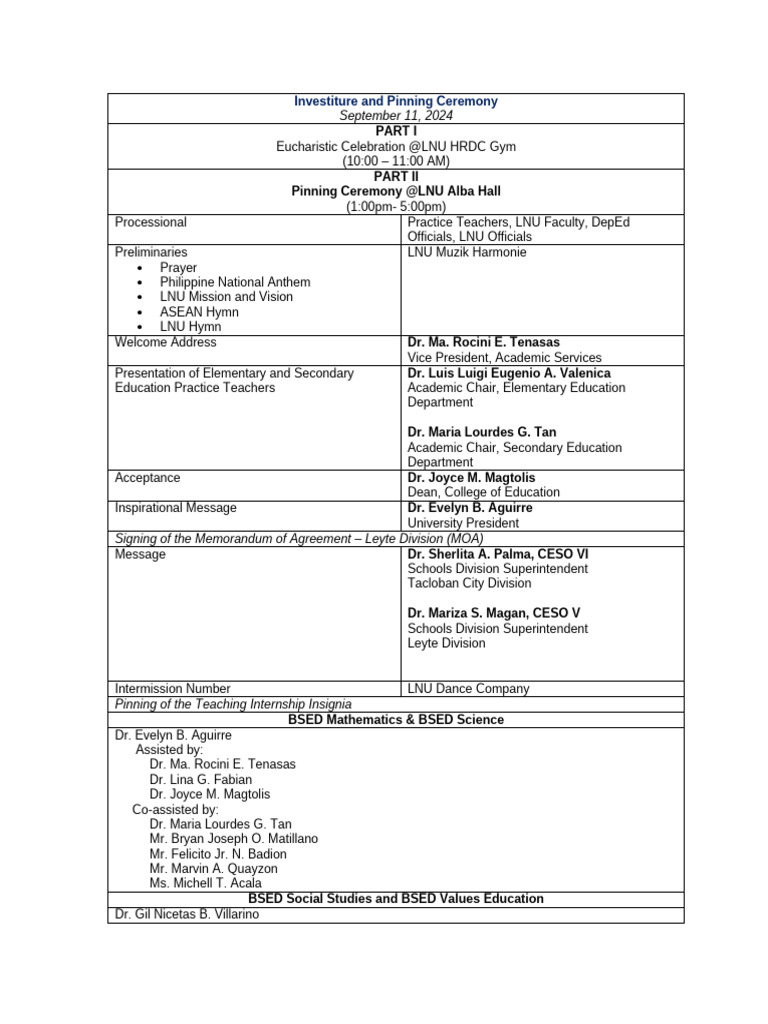 Investiture and Pinning Ceremony Program 2024 | PDF