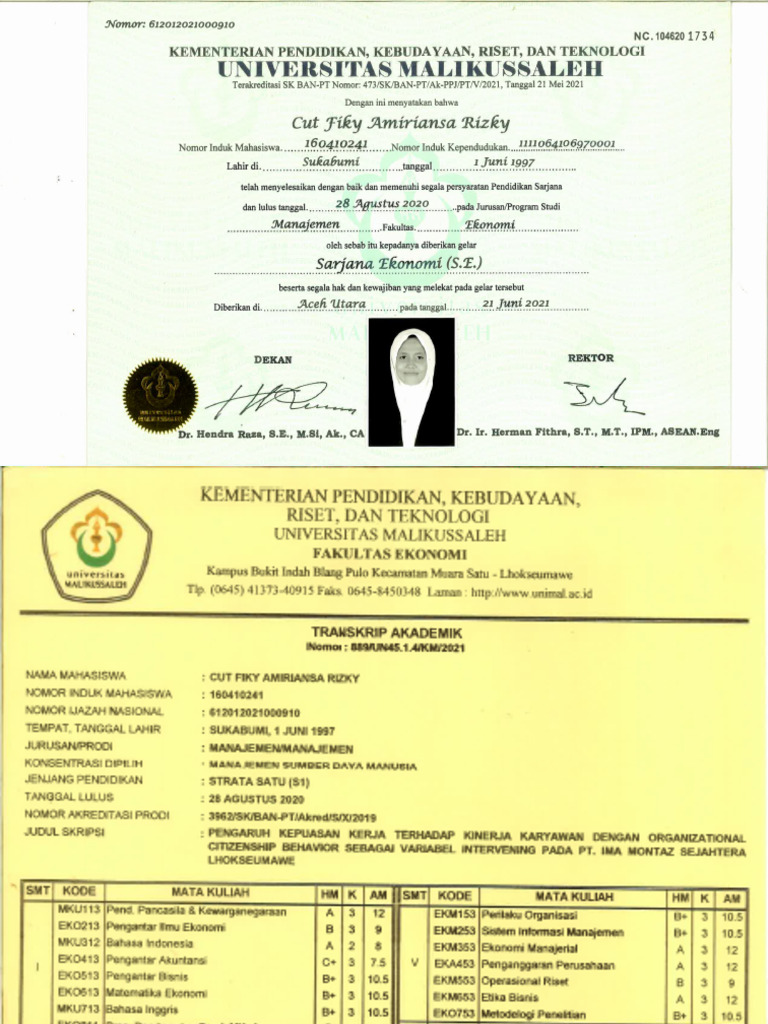 Ijazah Dan Transkrip Nilai | PDF