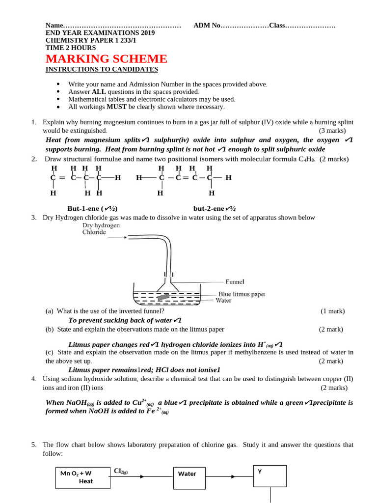 Chem Form 3 End of Year Exam 2019 P1 MS | PDF | Chemical Bond | Sodium Hydroxide