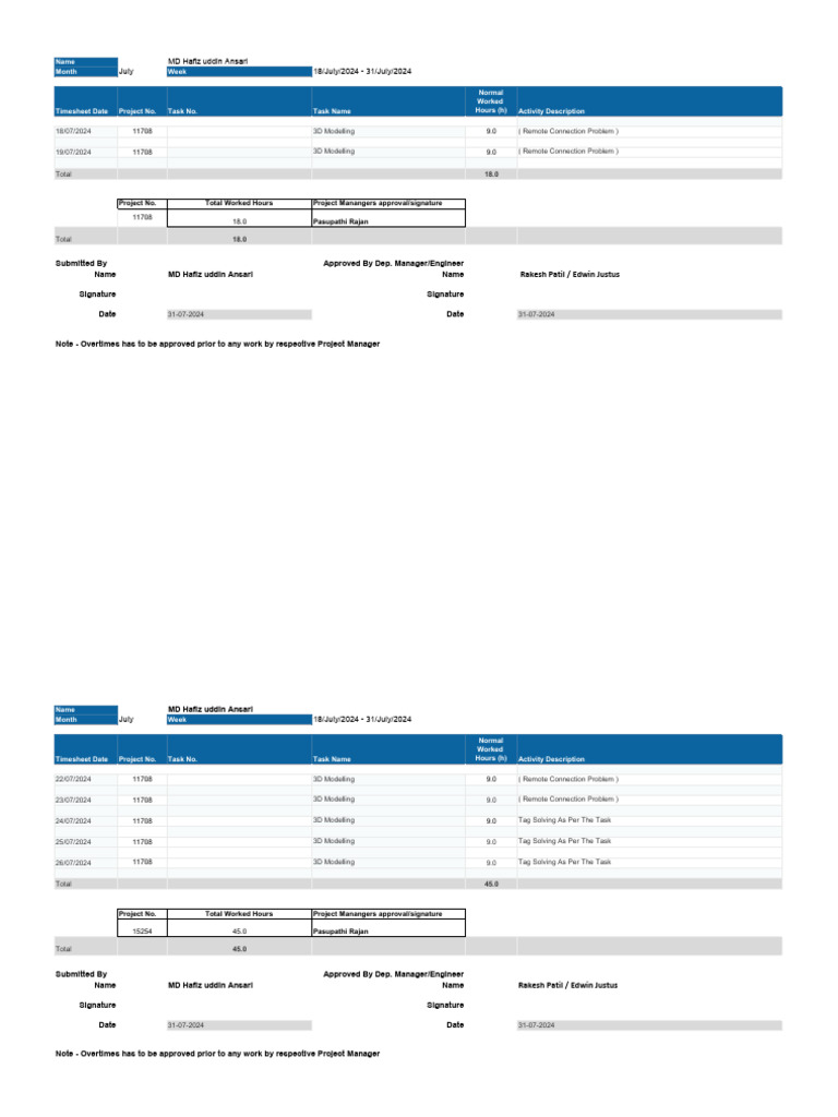 Hafiz ILF Time Sheet July 24. | PDF