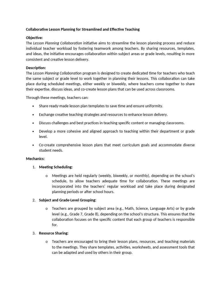 BE-ACTIVITY-For TEACHERS Collaborative Lesson Planning For Streamlined ...