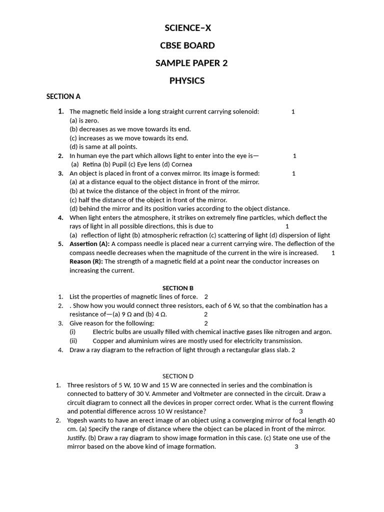 CBSE Physics Sample Paper 2 Guide | PDF | Series And Parallel Circuits ...