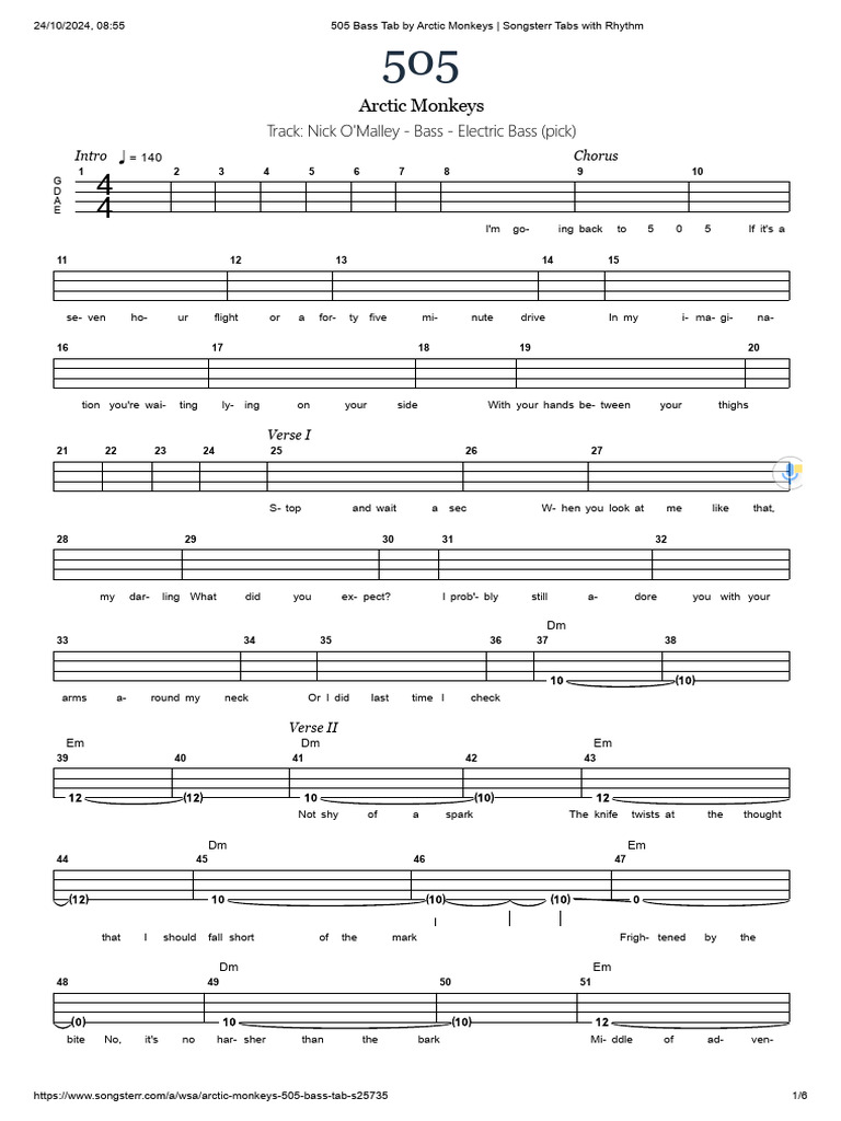 505 Bass Tab by Arctic Monkeys - Songsterr Tabs With Rhythm | PDF